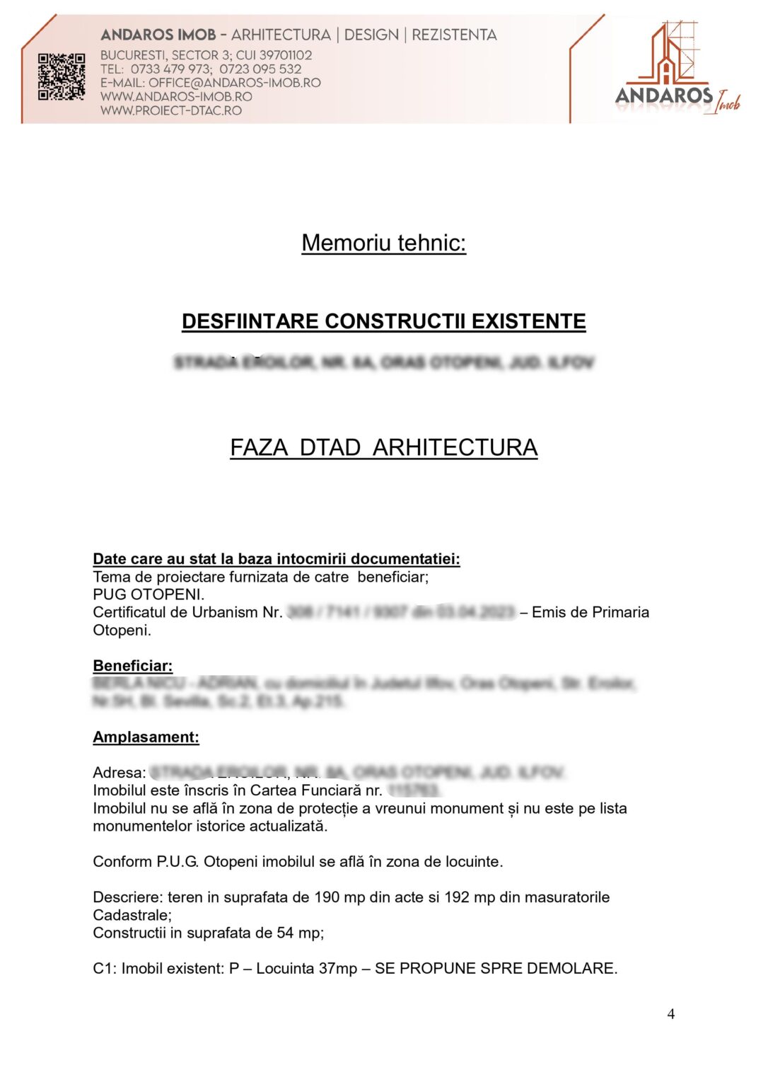 Documentatie tehnica D.T pentru autorizatie - DTAC, DTAD, DTOE